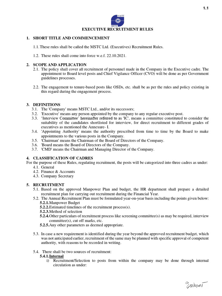 Executive Recruitment Rules - Rti | PDF | Recruitment | Probation