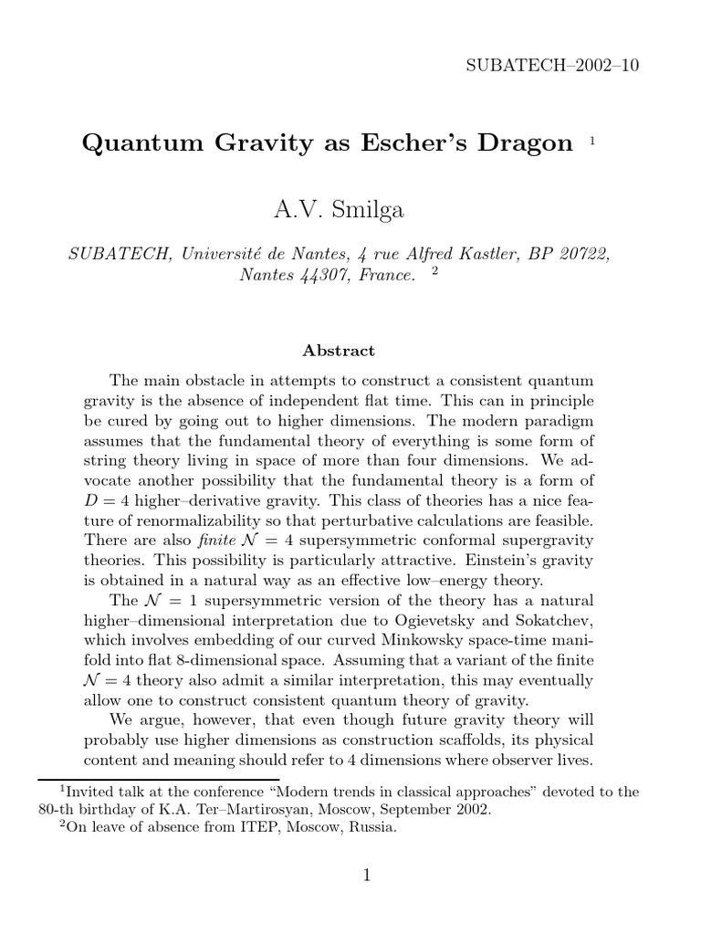 A.V. Smilga - Quantum Gravity As Escher's Dragon | PDF | String Theory | Black Hole