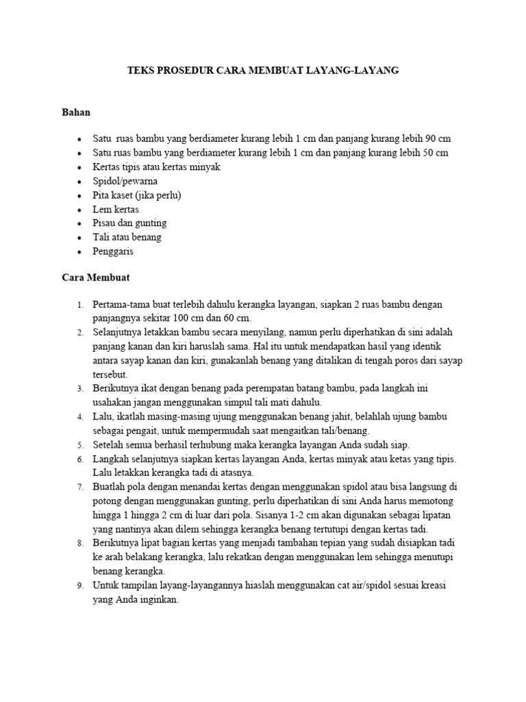 Contoh Teks Prosedur Cara Membuat Layang-Layang | PDF