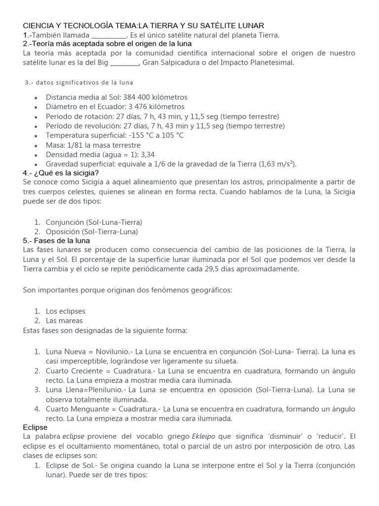 Origen y Fases de la Luna | PDF | Luna | Eclipse