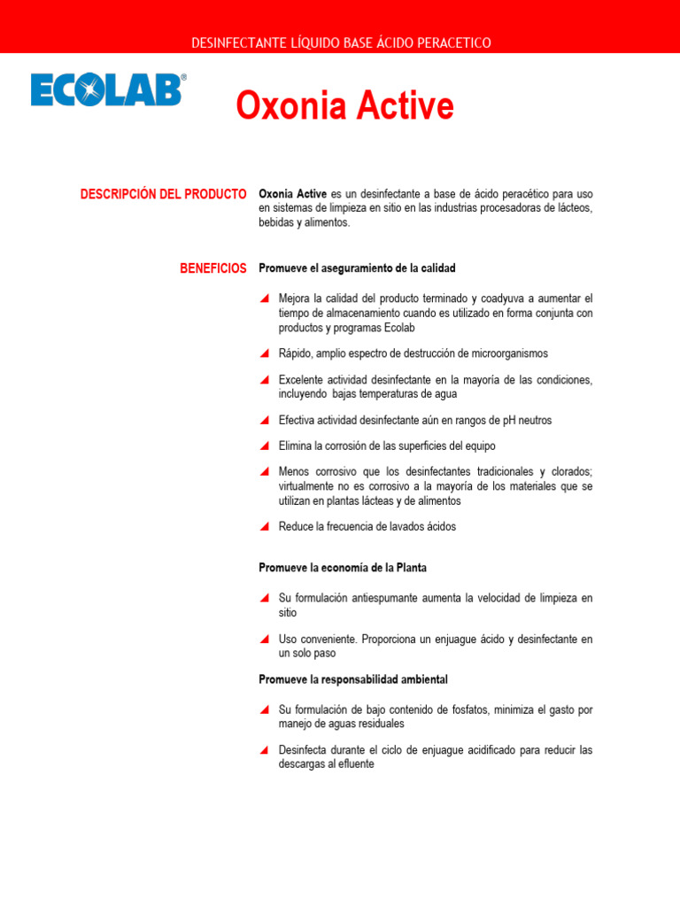 Desinfectante Oxonia Active: Usos y Beneficios | PDF | Corrosión | Química