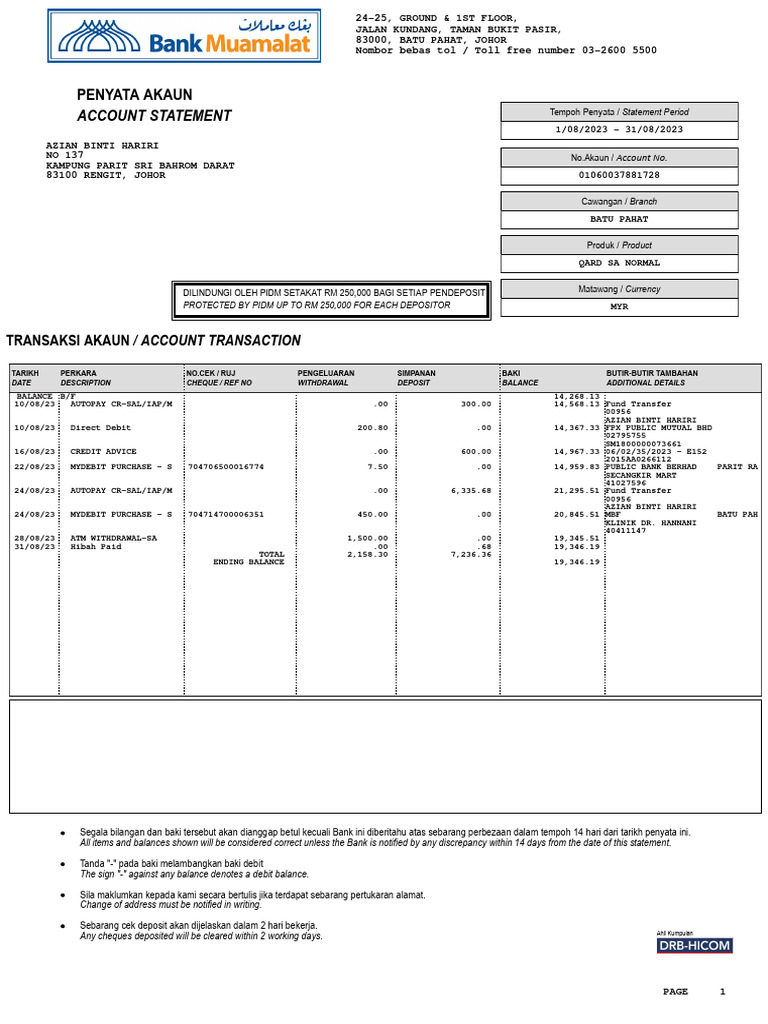 Account Statement: Penyata Akaun | PDF | Financial Economics | Banks