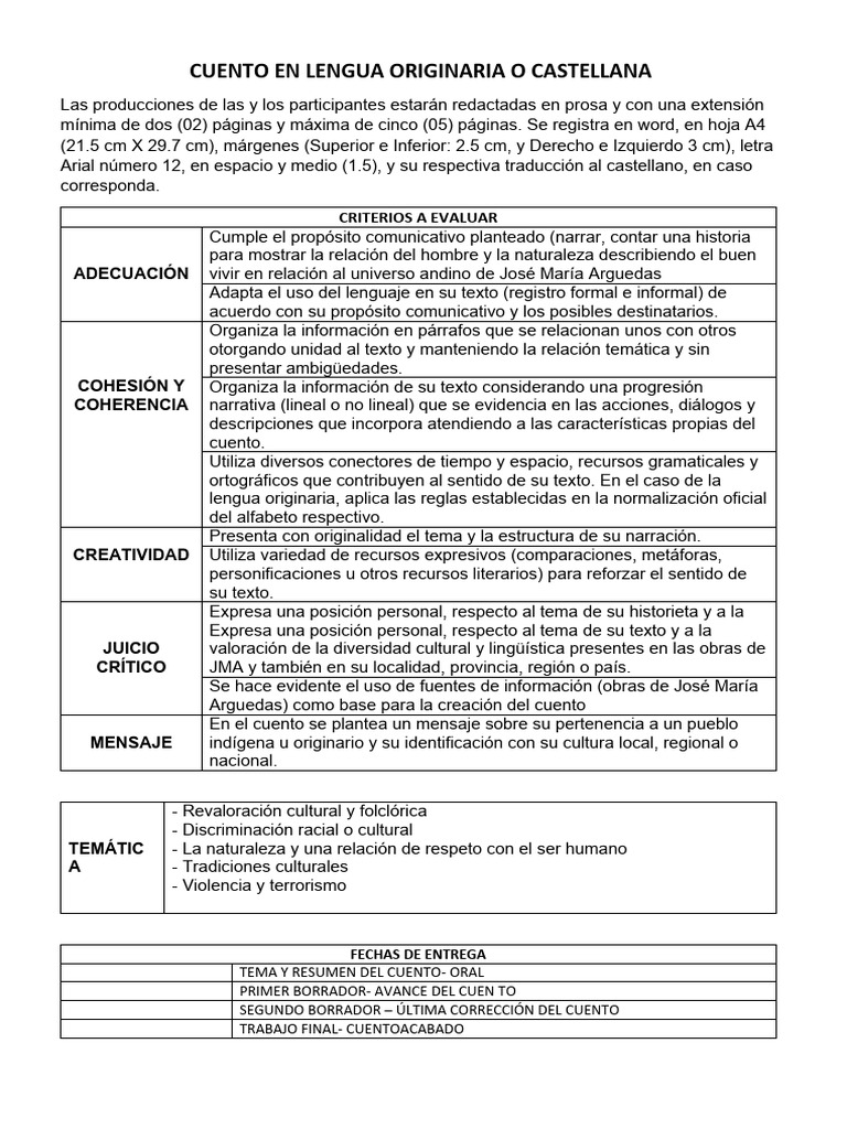 Criterios de Evaluación de Cuento | PDF | Cuentos | Traducciones