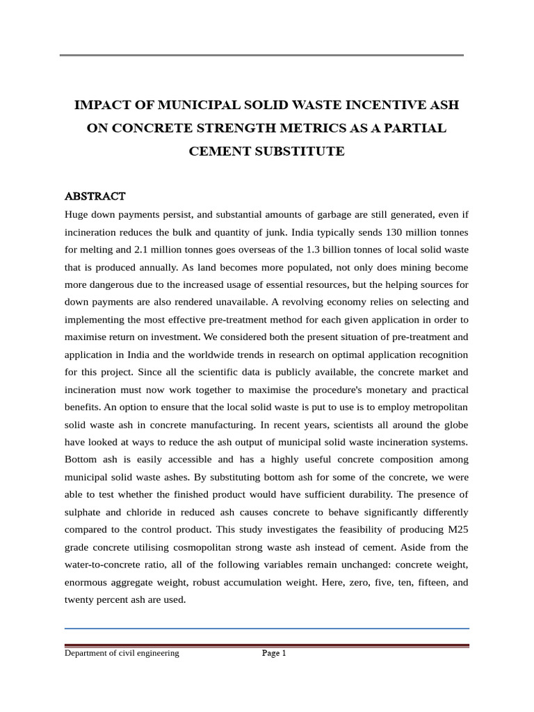 Impact of Municipal Solid Waste Incentive Ash On Concrete Strength ...
