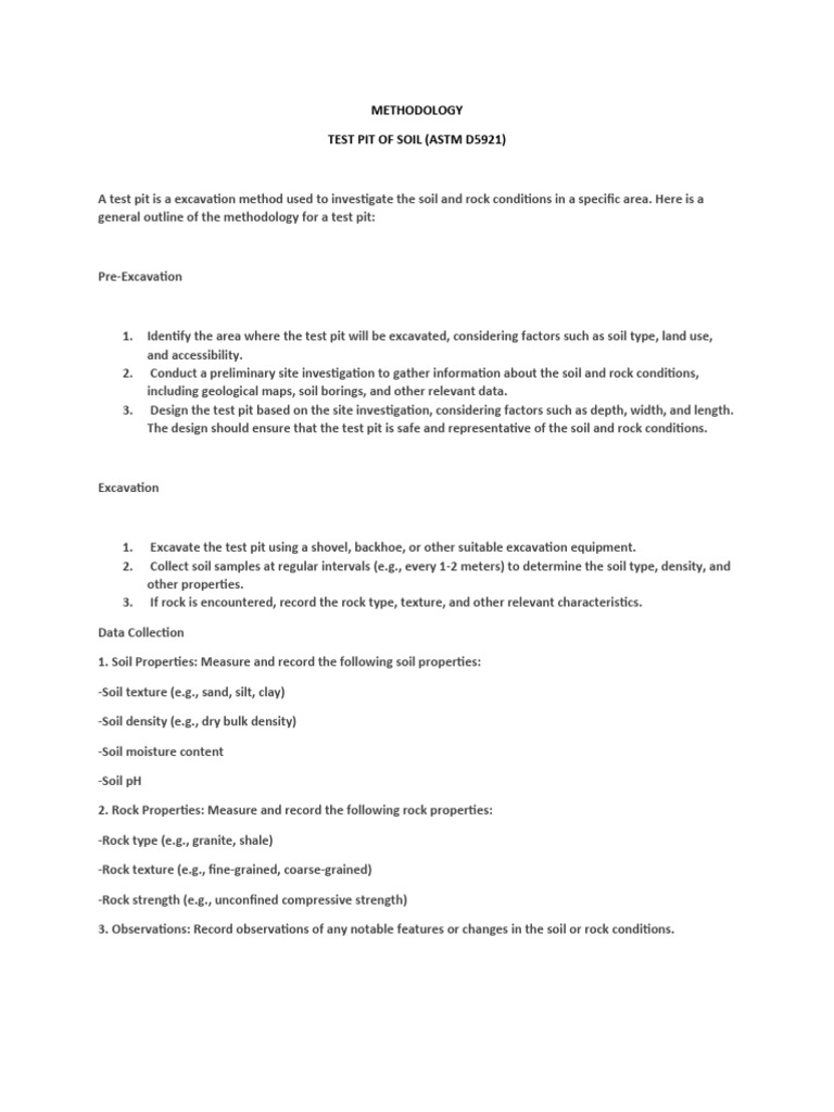 Test Pit Methodology 1 Pdf Soil Earth Sciences