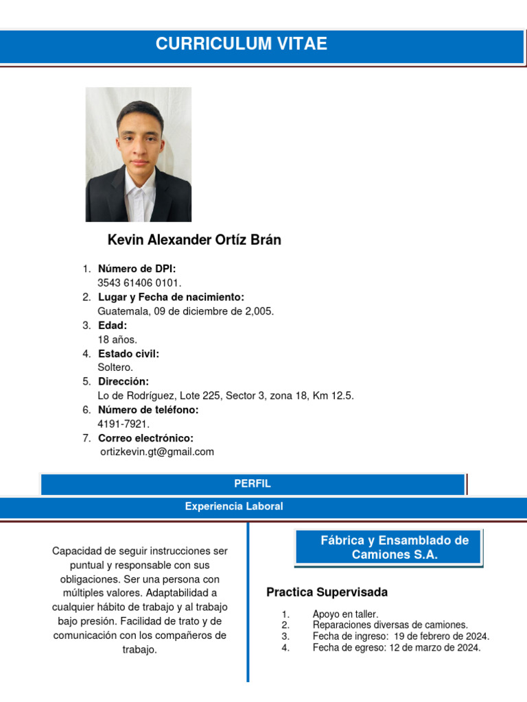 Curriculum Vitae Kevin Alexander Ortíz Brán | PDF