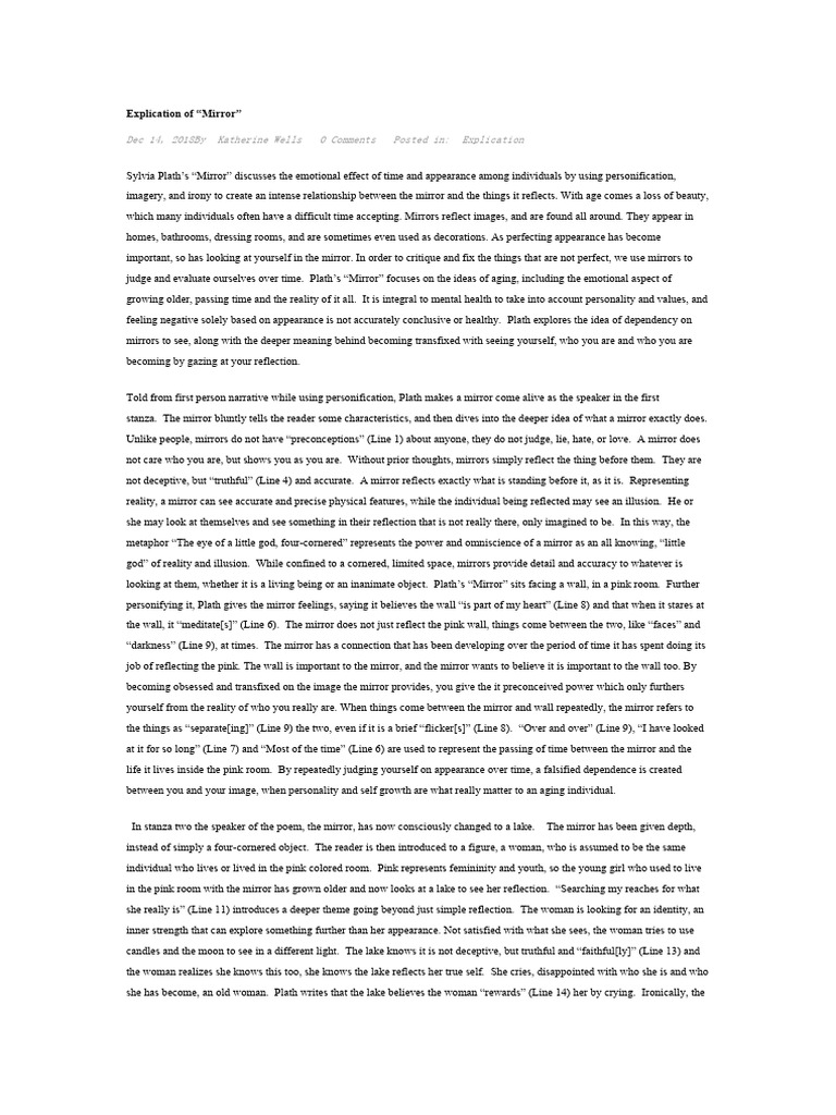 Mirror by Sylvia Plath | PDF | Mirror | God