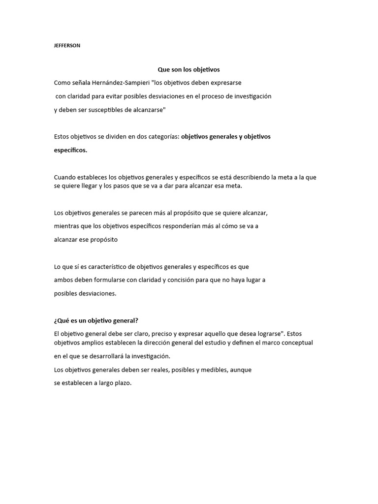 Objetivos Generales y Especificos Exp | PDF | Cognición