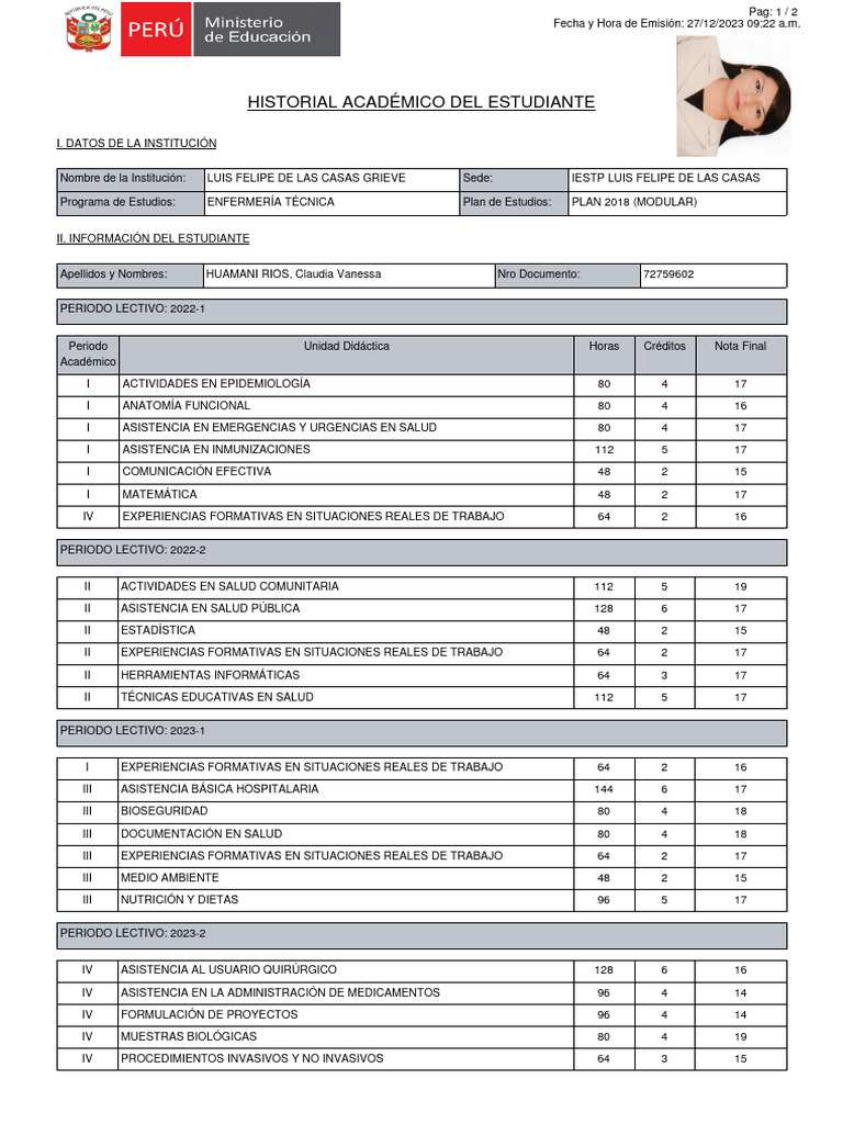 Historial Académico en Enfermería Técnica | PDF | Cuidado de la salud