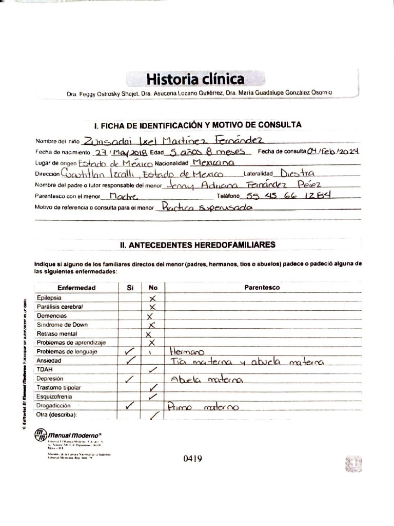 Historia Clínica Zuri Sadai Ixel Martínez Fernández | PDF ...