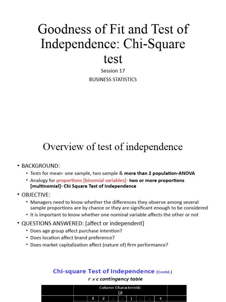 Session 17 - Goodness of Fit and Test of Independence | PDF | Chi ...