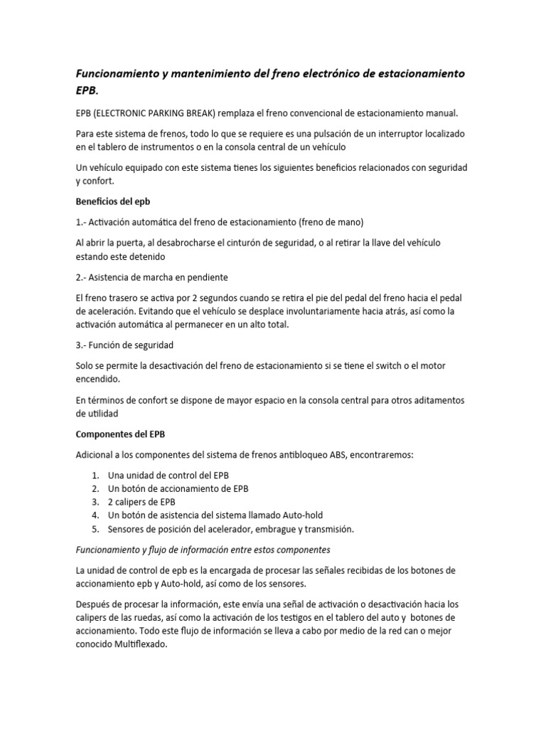 Funcionamiento y Beneficios del EPB | PDF | Sistema de freno ...