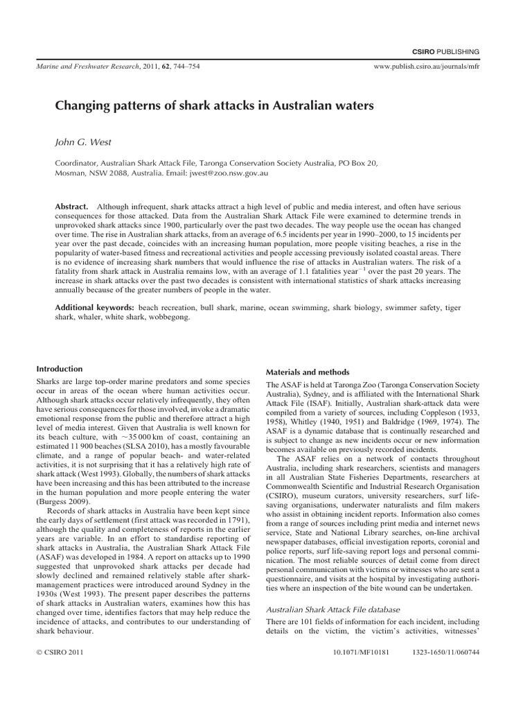 Changing Patterns of Shark Attacks in Australian Waters CSIRO | PDF ...