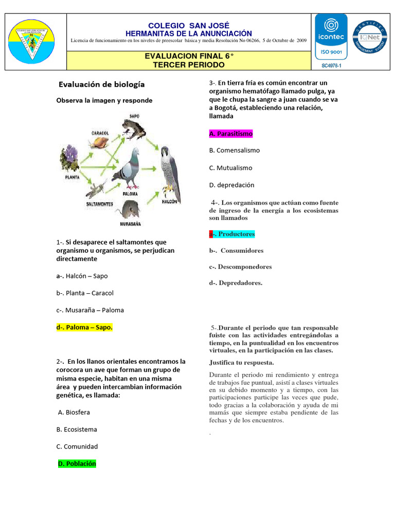 Evaluación Final de Biologia | PDF | Ecología | Naturaleza
