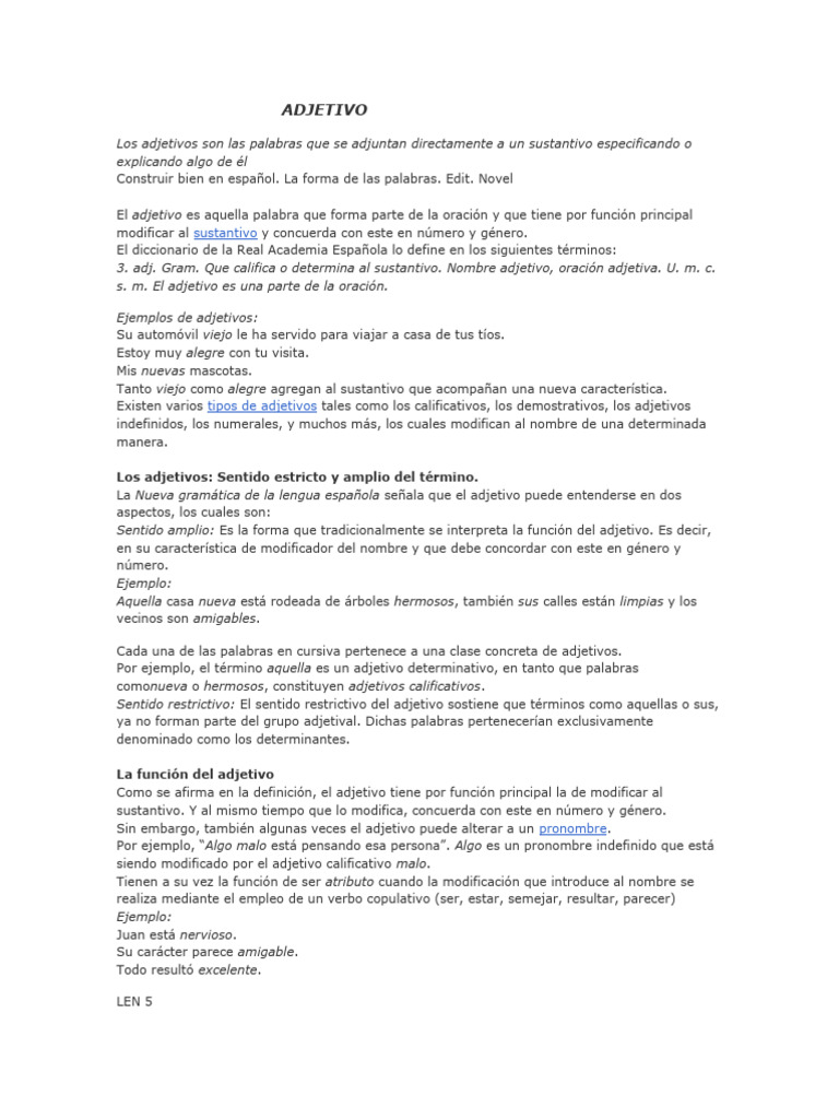ADJETIVO | PDF | Adjetivo | Género gramatical