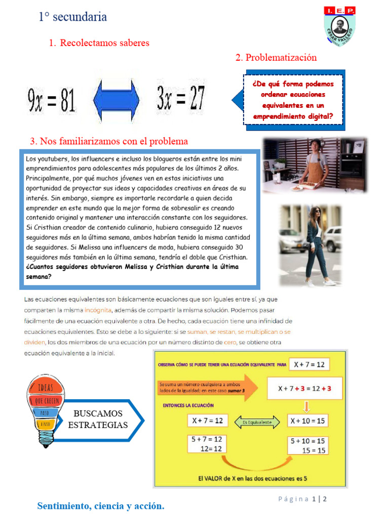 1° Algebra Semana 2 | PDF | Ecuaciones | Matemáticas