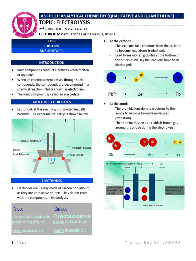 Lesson 3 - Electrolysis | PDF | Ion | Anode