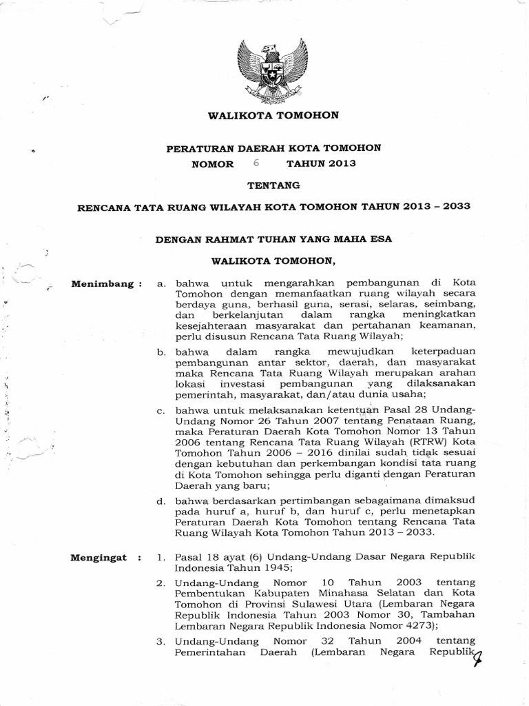 Perda No 6 THN 2013 RTRW 2013 2033 | PDF