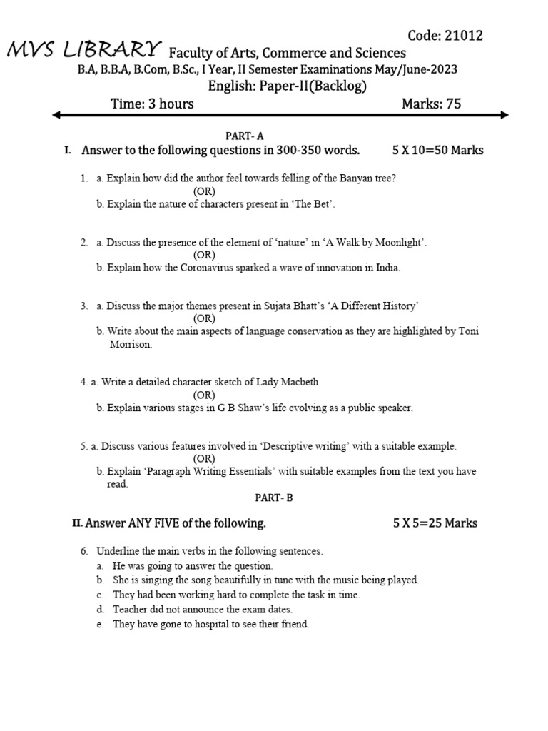 II Sem - English Paper II (BL) (21 Batch) | PDF | Linguistics