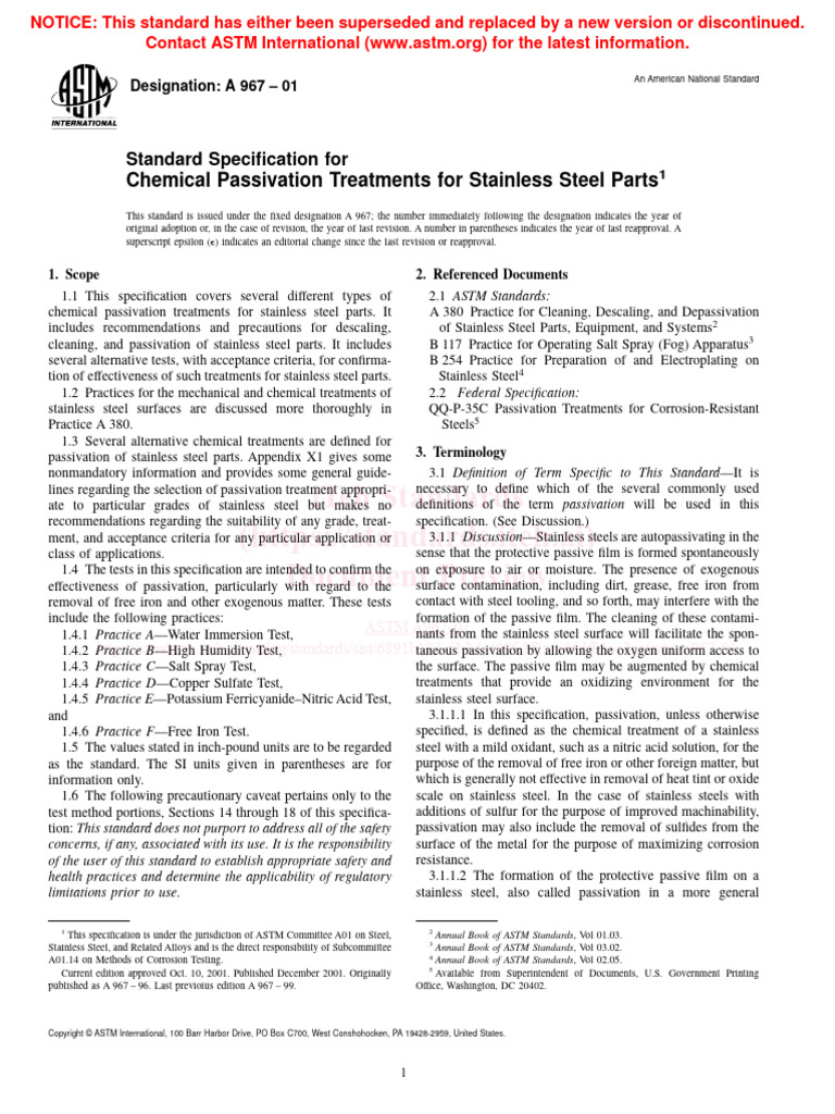 ASTM-A967-01 | PDF | Stainless Steel | Chemical Compounds