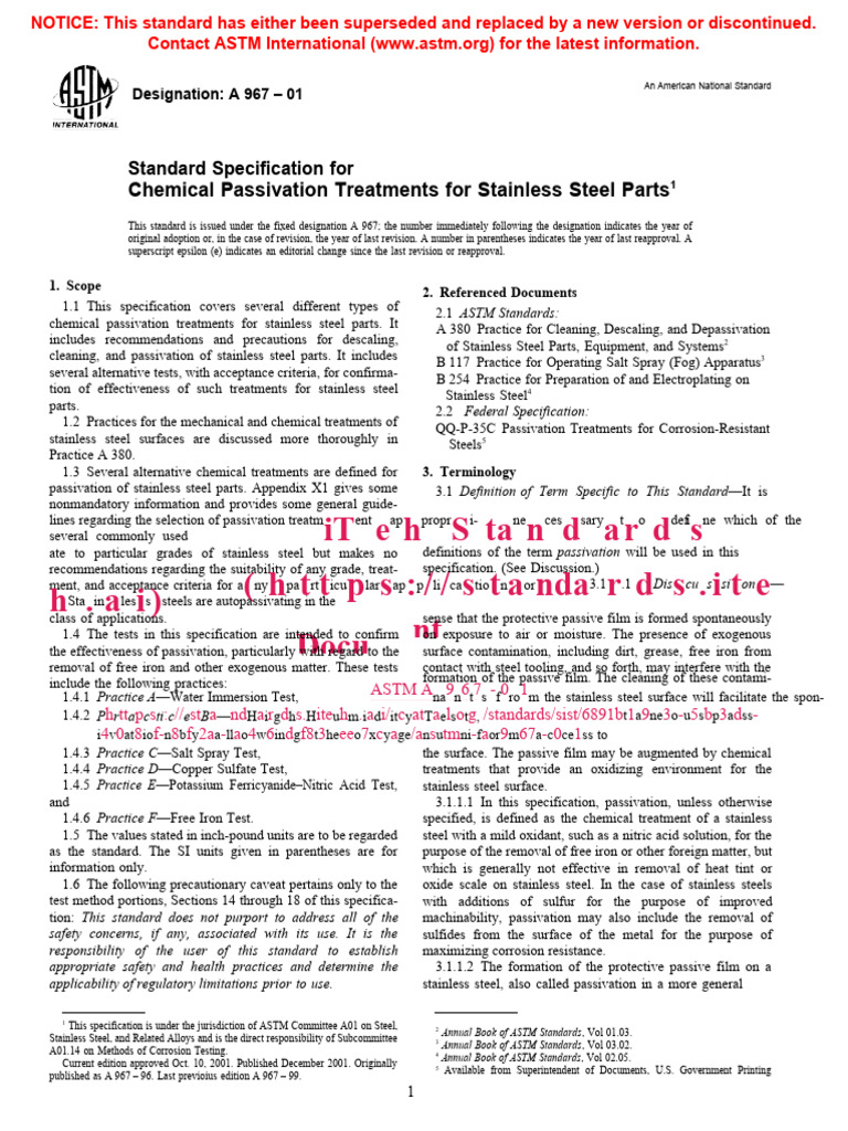 Astm A967 01 | PDF | Stainless Steel | Chemical Substances