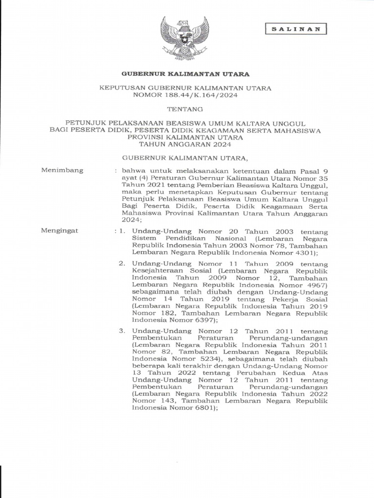 Kep Gub K.164-Juklak Beasiswa Umum | PDF