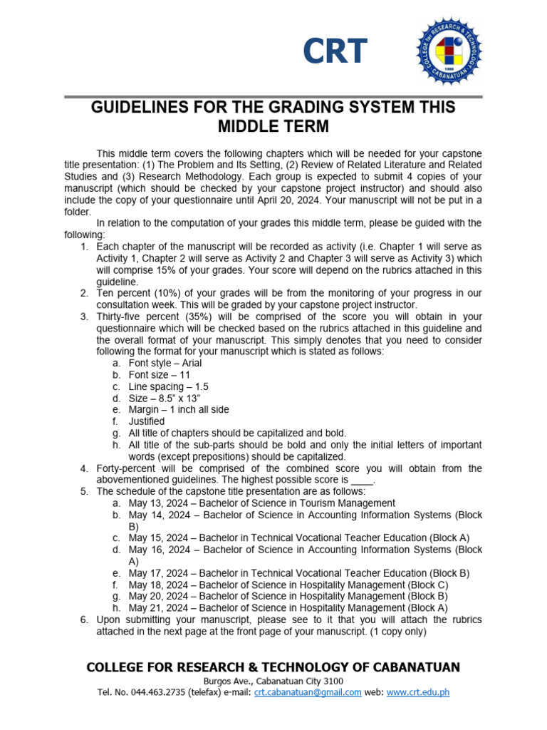 Guidelines For The Grading System This Middle Term | PDF | Survey ...