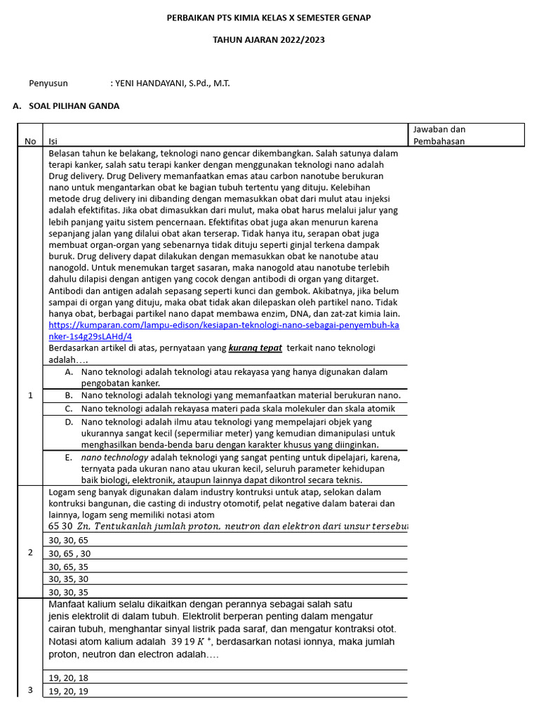 Soal Remidial Pts Genap 2023 | PDF | Sains & Matematika