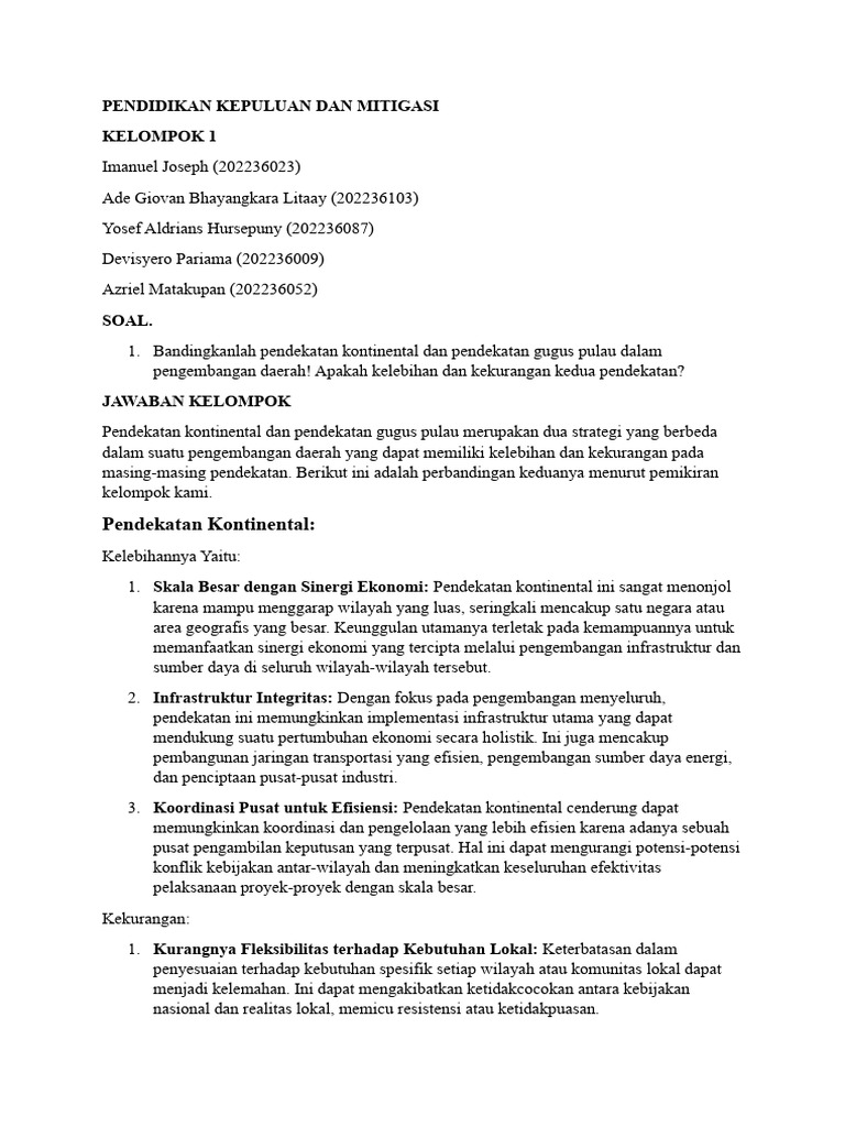 Perbandingan Pendekatan Kontinental dan Gugus Pulau | PDF