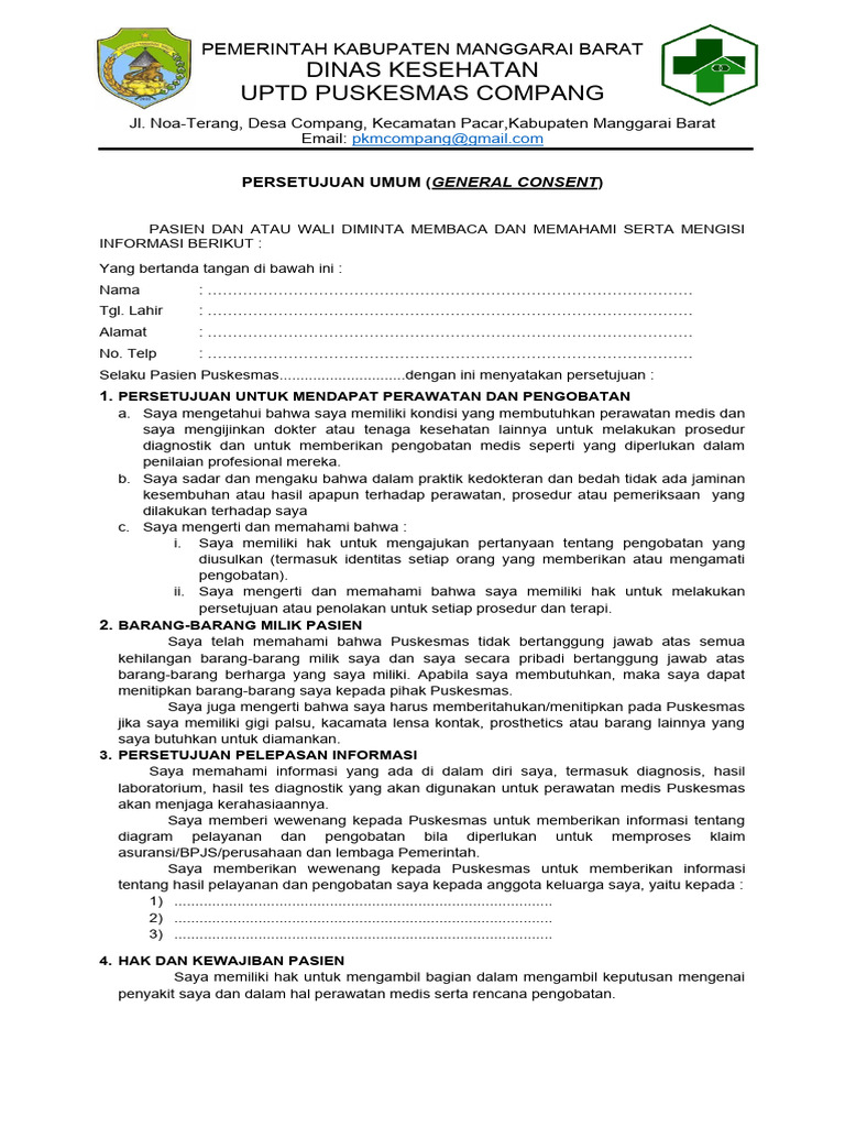 Form General Consent PKM Compang-2 | PDF | Sains & Matematika