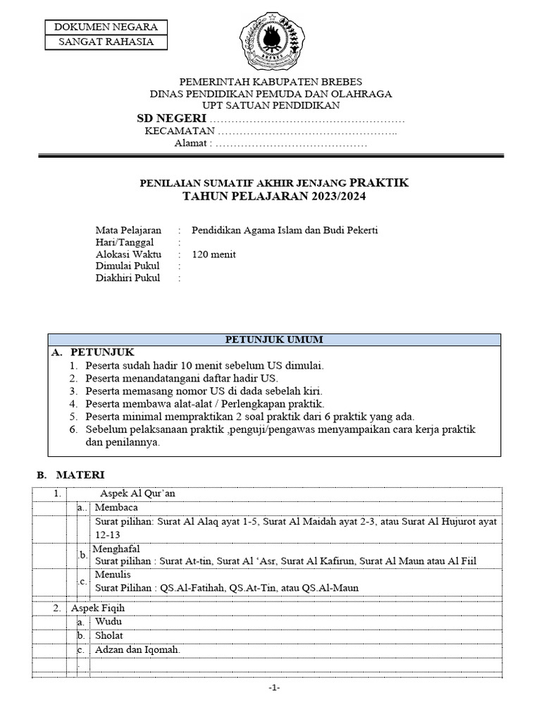 Naskah Ujian Praktik Paibp | PDF