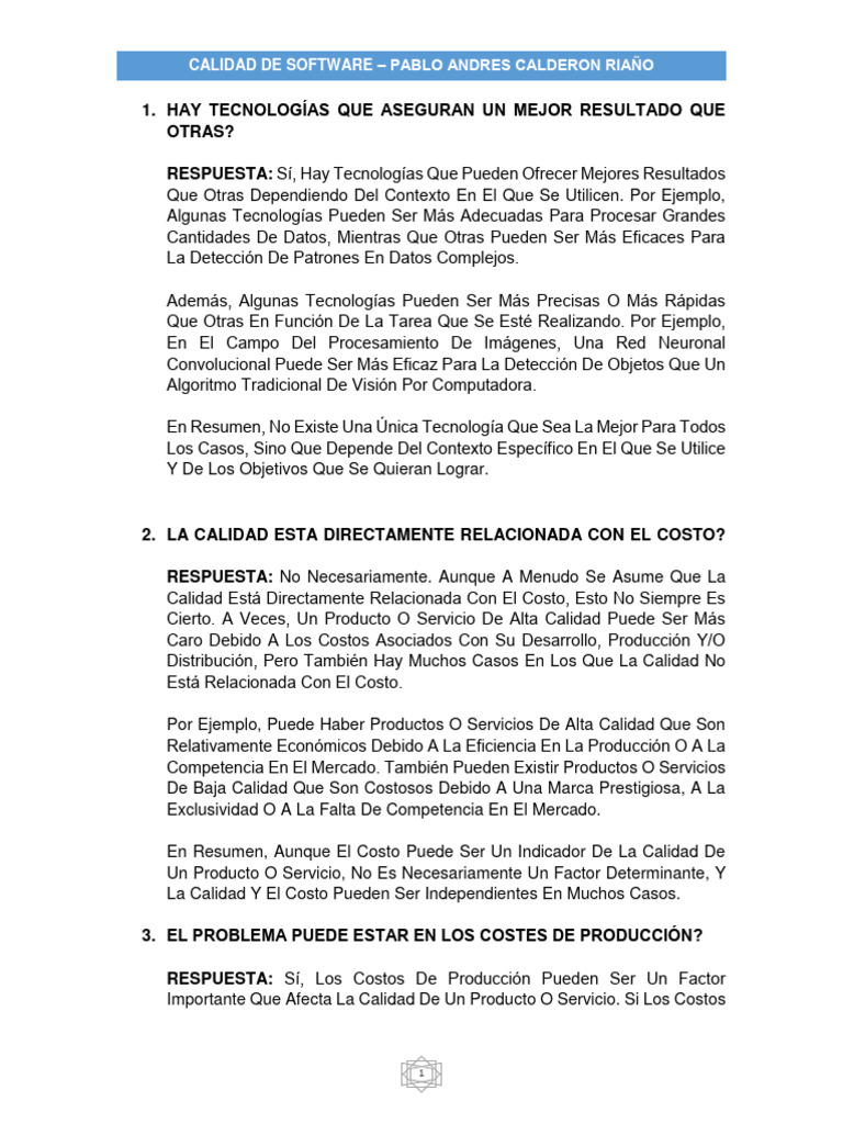 Calidad de Software - Pablo Andres | PDF | Calidad (comercial) | Software