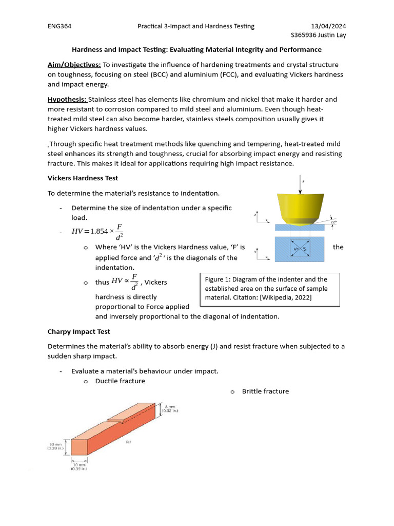 ENG364-Pract3-Hardness and impact-S365936-Justin Lay | PDF | Heat ...