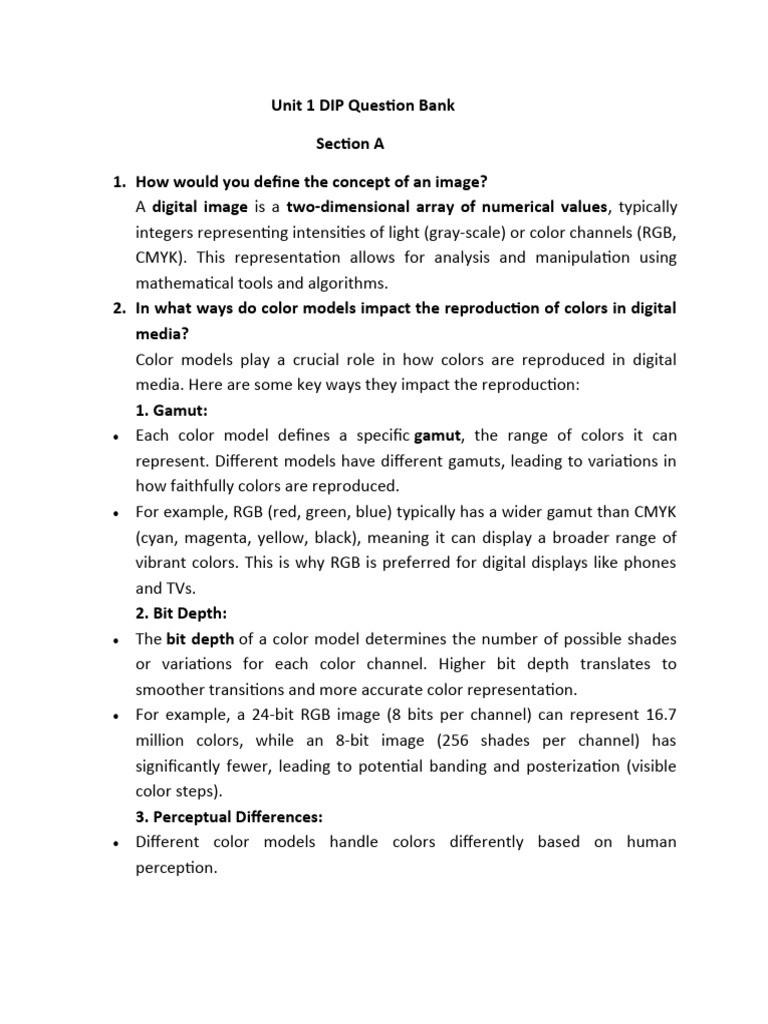 DIP Unit1 Question Bank | PDF | Data Compression | Image Resolution