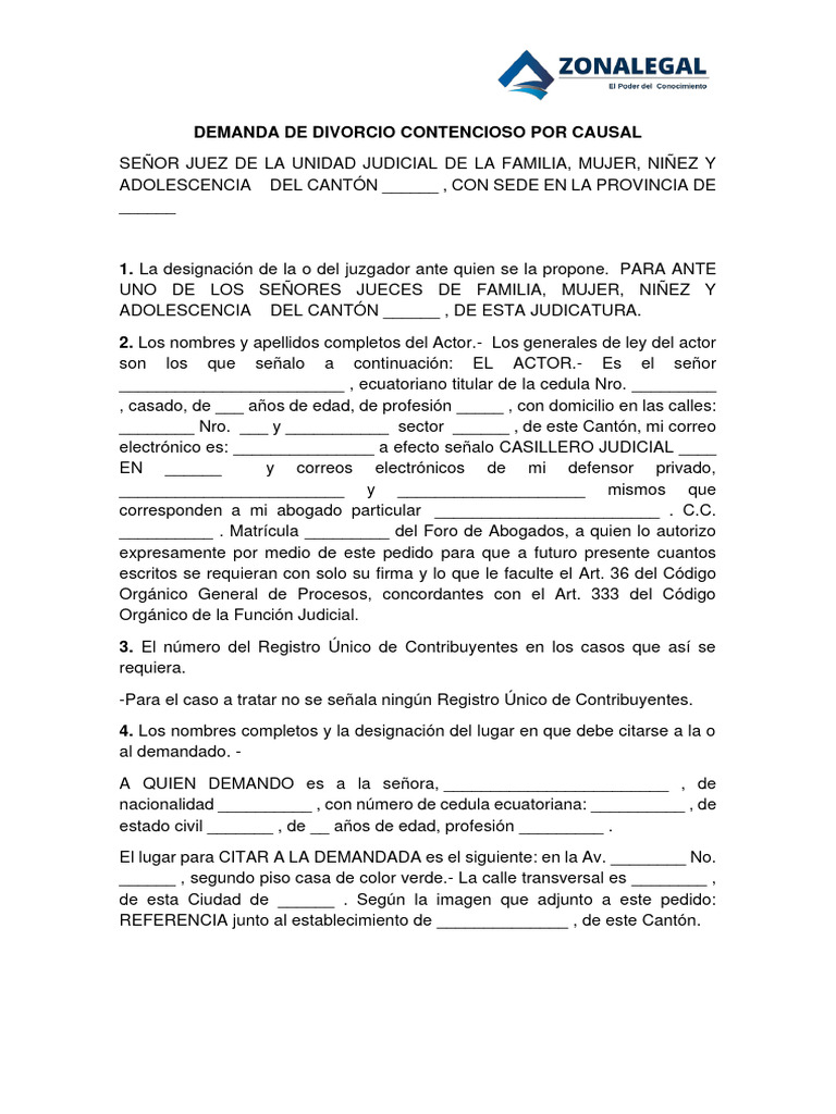 Demanda de Divorcio Contencioso Por Causal | PDF | Divorcio | Matrimonio Demanda de Divorcio Contencioso Por Causal | PDF | Divorcio | Matrimonio