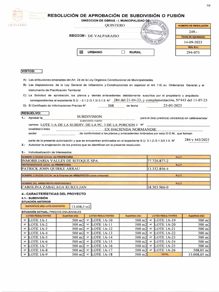Resolucion Aprobacion Subdivision | PDF