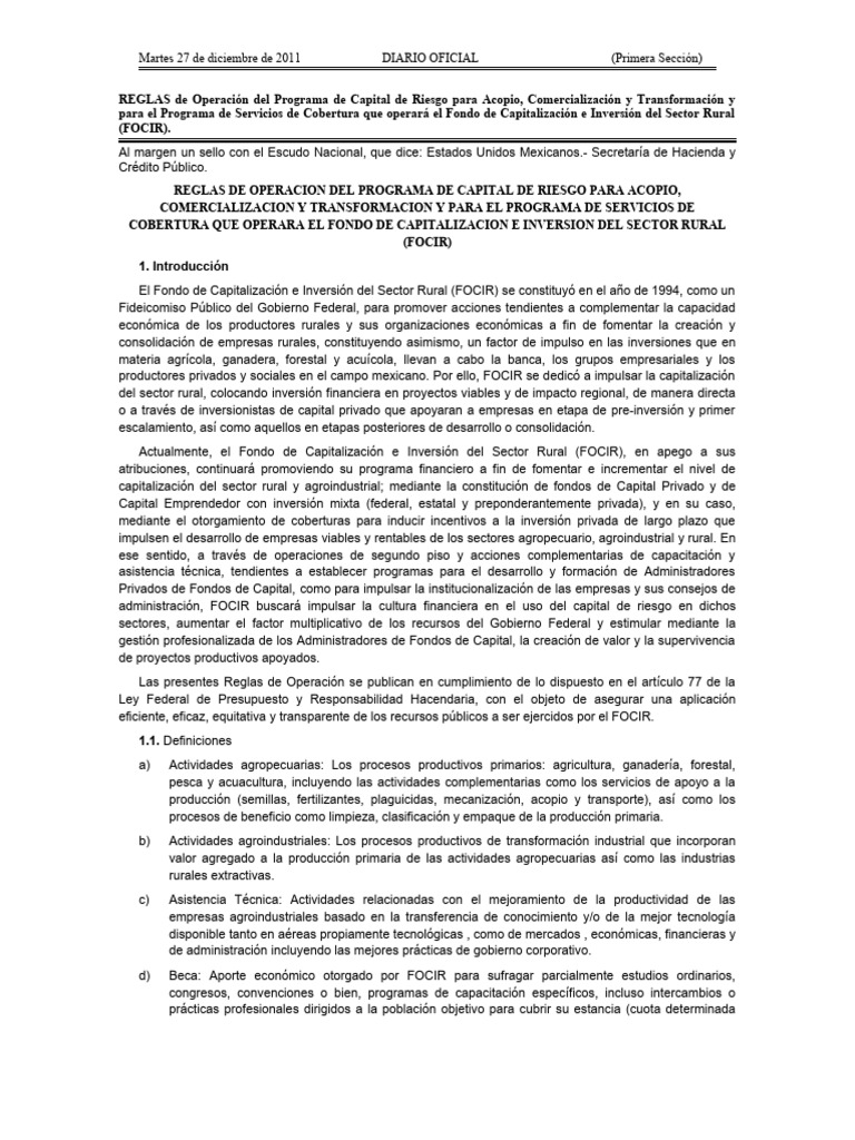 Reglas del Programa FOCIR 2011 | PDF | Business | Capital de riesgo