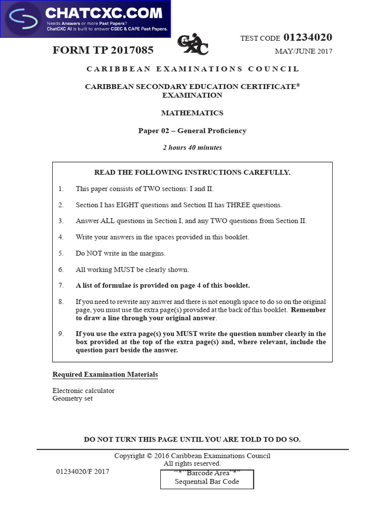 CSEC Mathematics P2 2017 | PDF | Elementary Geometry | Mathematics