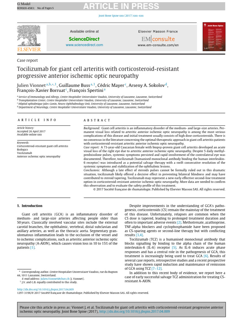 Joint Bone Spine 2017 Vionnet | PDF | Medical Specialties | Clinical Medicine