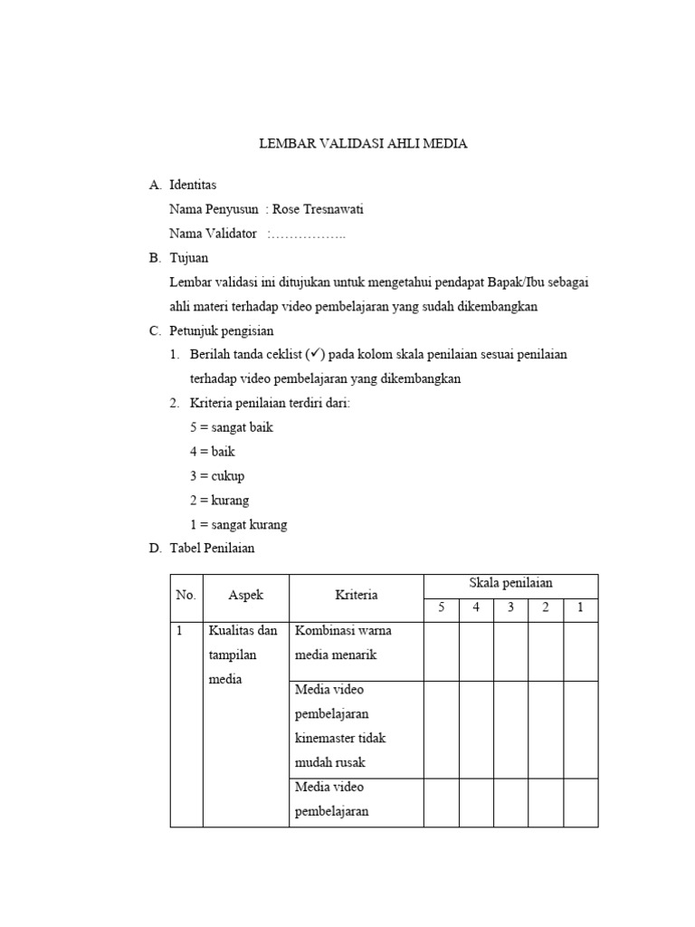 Lembar Validasi Media Pembelajaran | PDF
