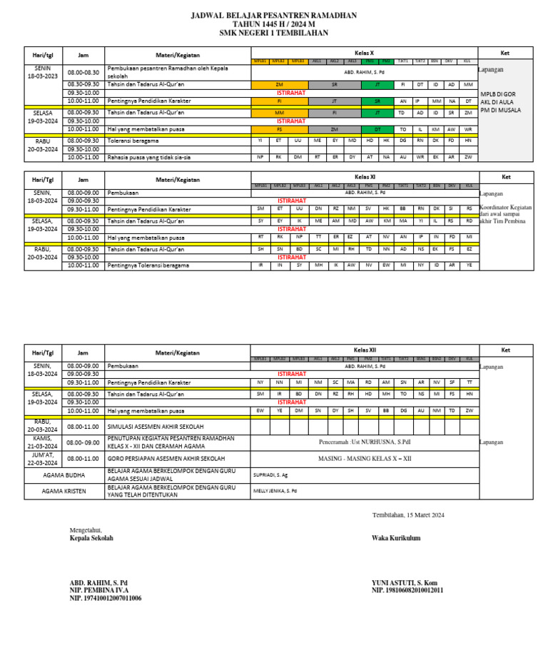 Jadwal Belajar Pesantren Ramadhan | PDF