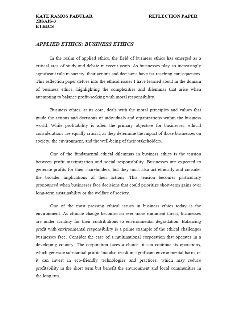 Midterm Project Reflection Paper | PDF | Business Ethics | Corporate ...