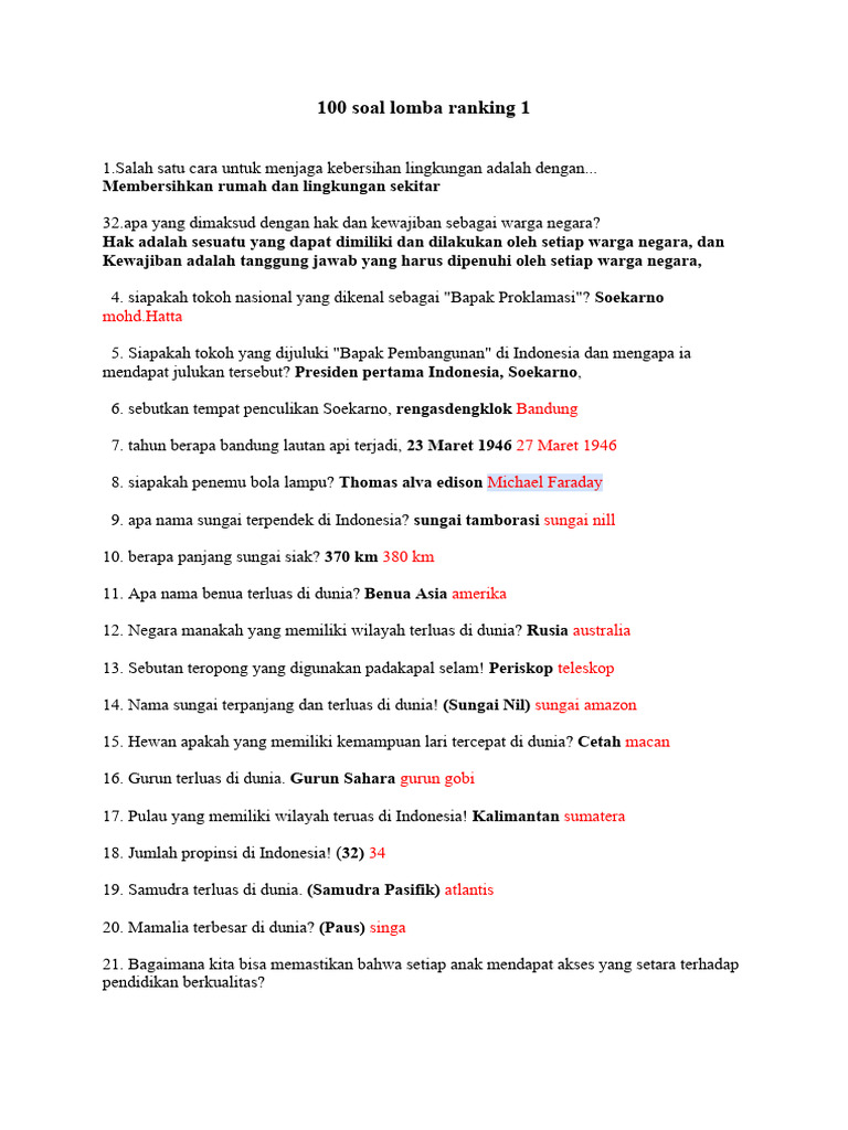 100 Soal Lomba Ranking 1 | PDF
