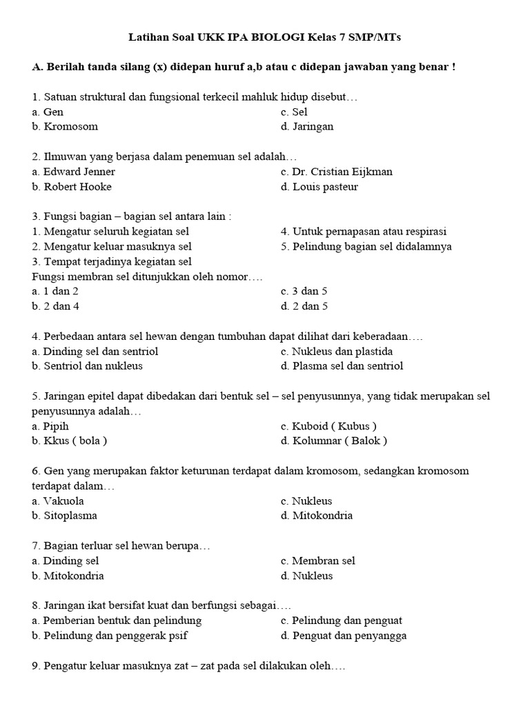 Latihan Soal Biologi Kelas 7 SMP | PDF