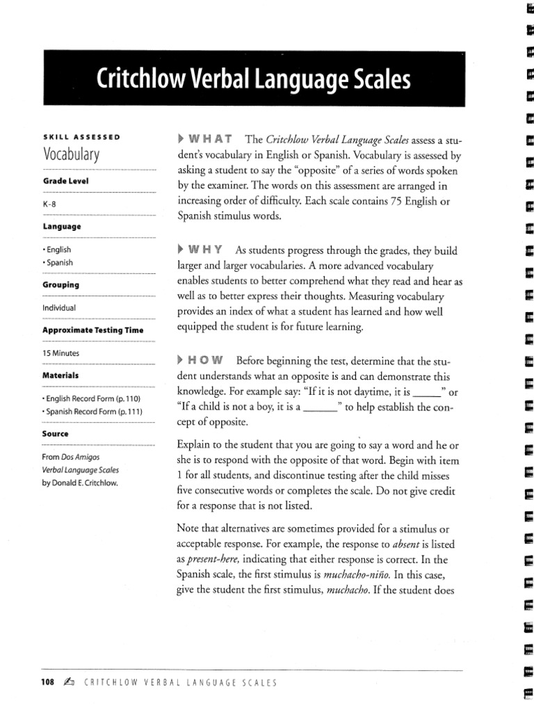 Robert Farnum Critchlow - Verbal - Language Scales | PDF