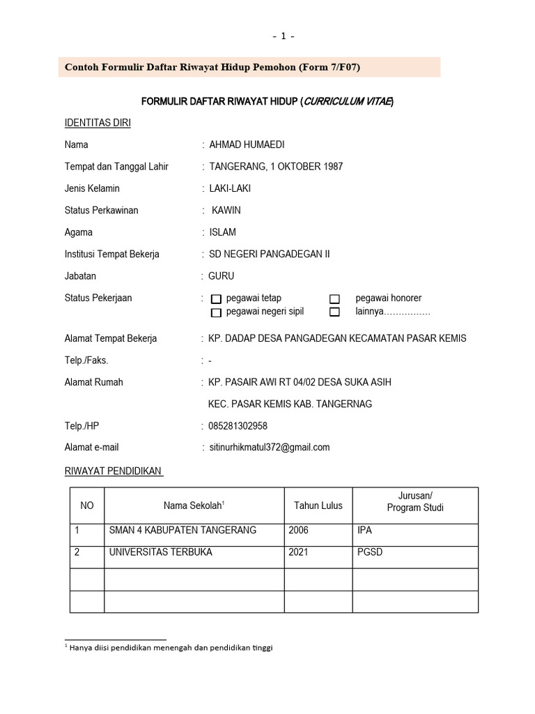 Formulir Daftar Riwayat Hidup Pemohon 0 | PDF Formulir Daftar Riwayat Hidup Pemohon 0 | PDF
