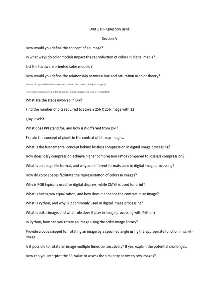 Unit 1 Important Questions | PDF | Pixel | Data Compression