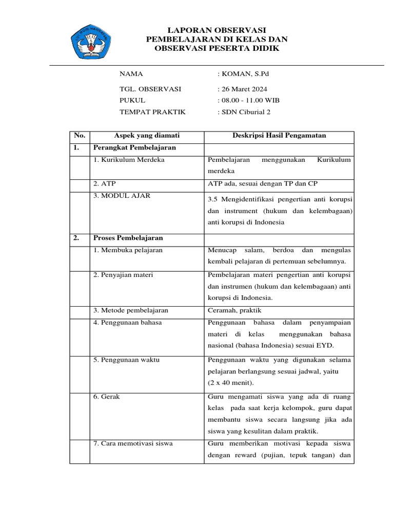 Laporan Observasi | PDF