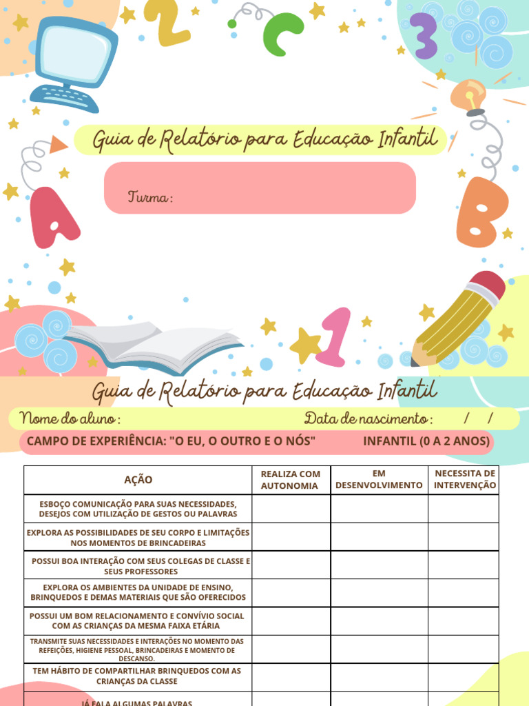 Guia de Relatorio para Ed Infantil Guia de Relatorio para Educacao ...