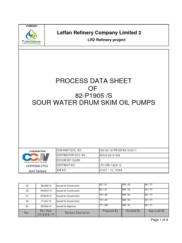 Engineering Data for LR2 Refinery | PDF | Pump | Liquids